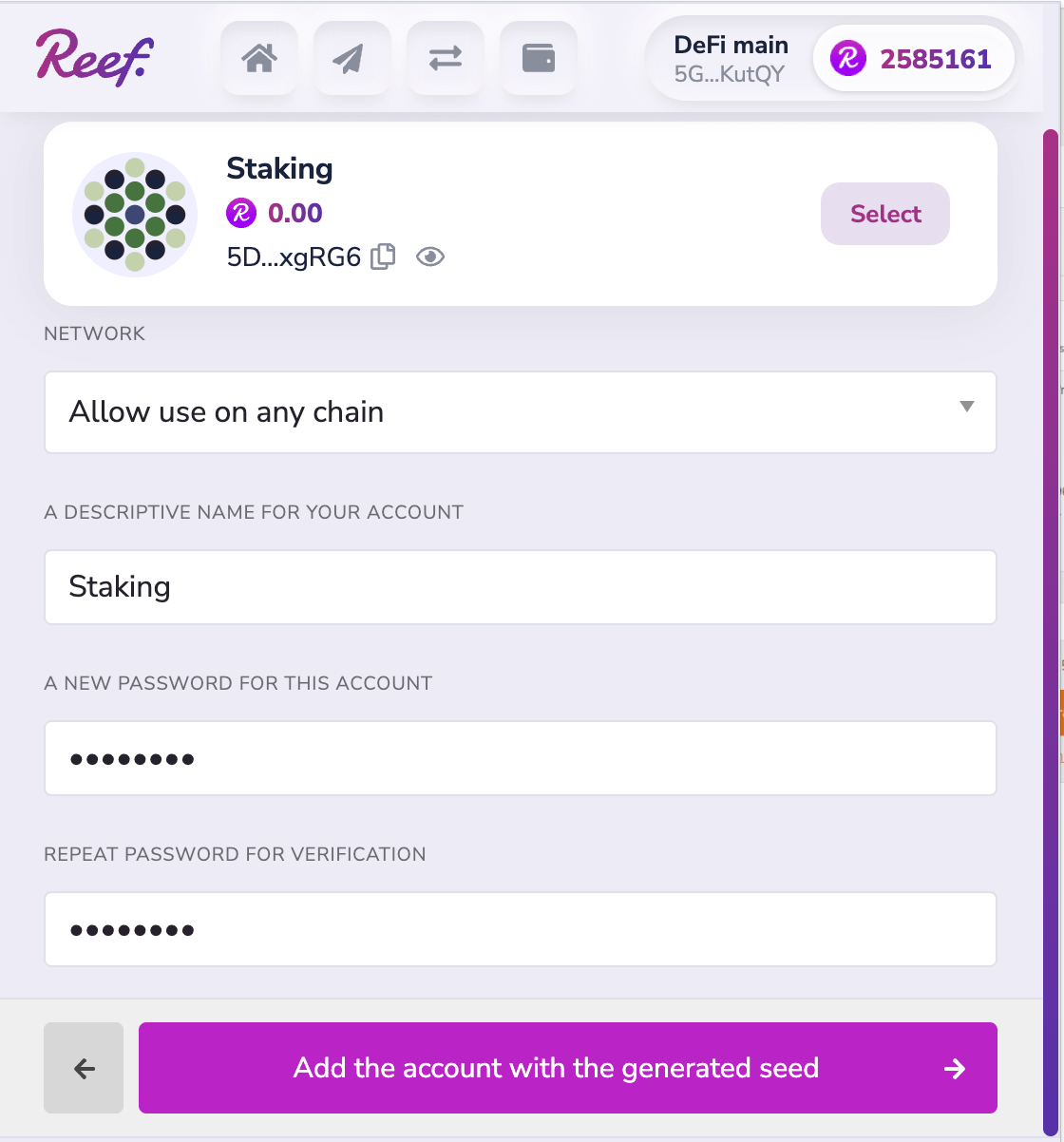 Reef Chain Wallet dApp